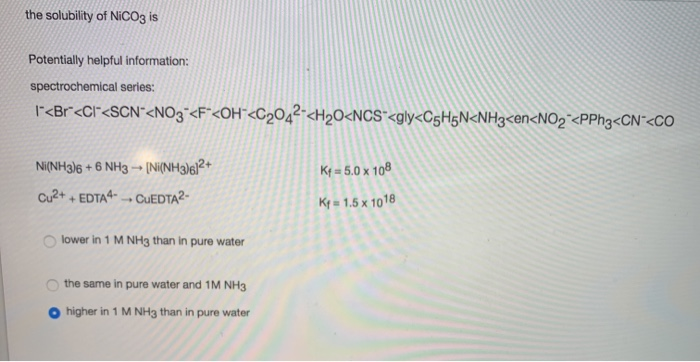 Solved the solubility of NiCO3 is Potentially helpful | Chegg.com