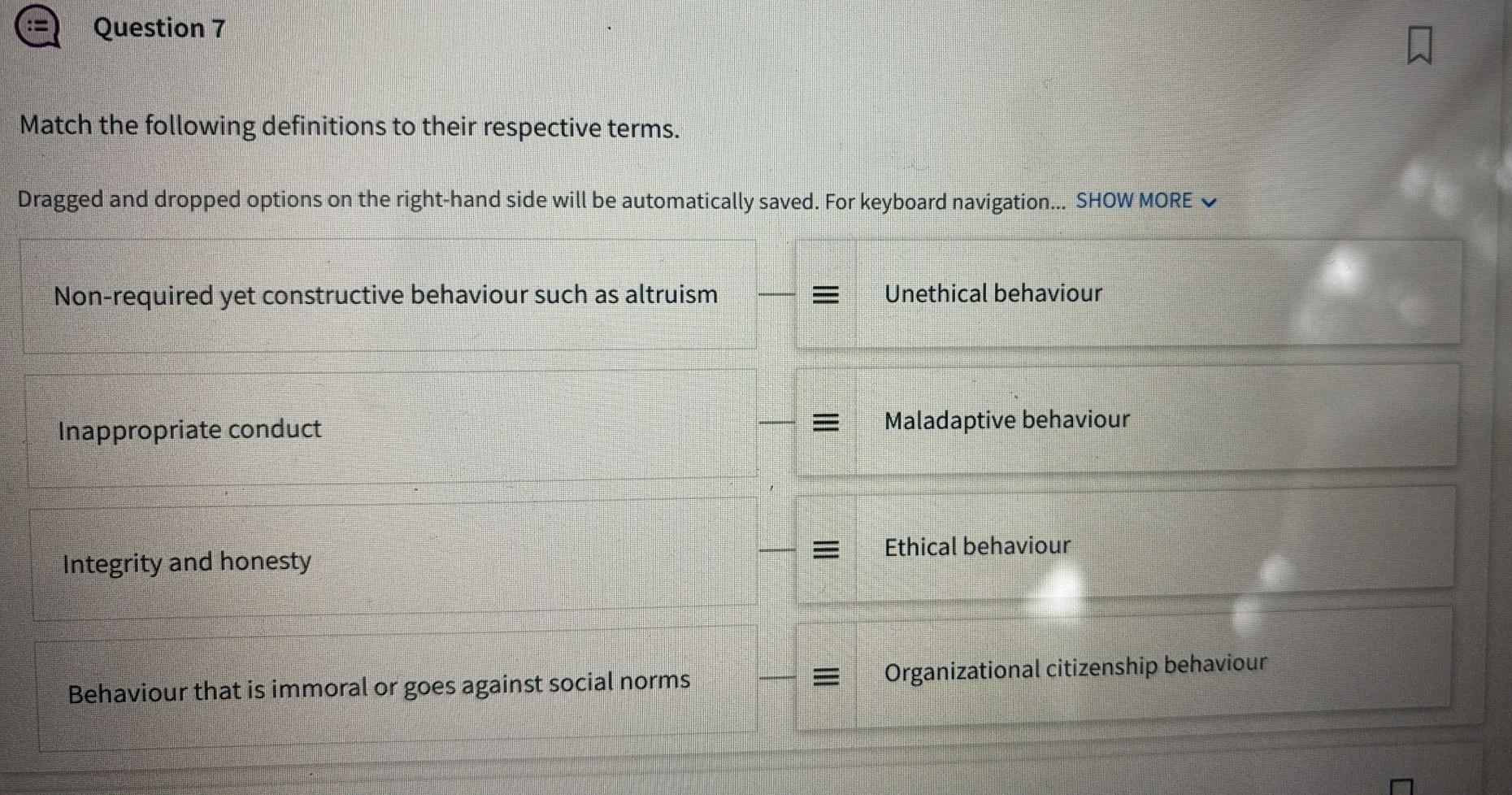 Solved Question 7Match the following definitions to their | Chegg.com
