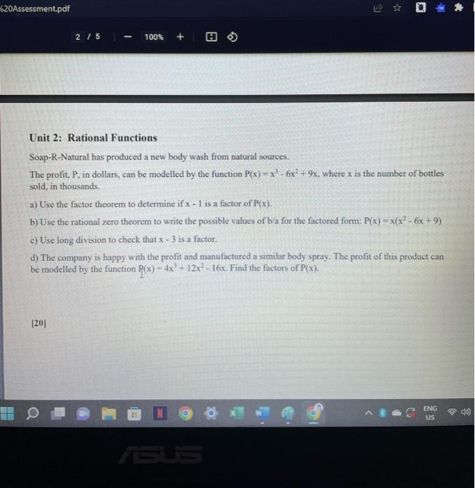 Solved Unit 2: Rational Functions Soap-R-Natural has | Chegg.com