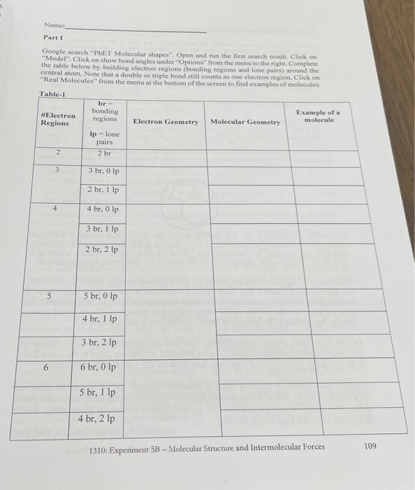 Solved Google Seareh Phet Molecular Shapes Open And Run Chegg