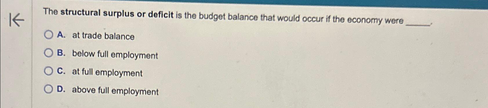 Solved The structural surplus or deficit is the budget | Chegg.com