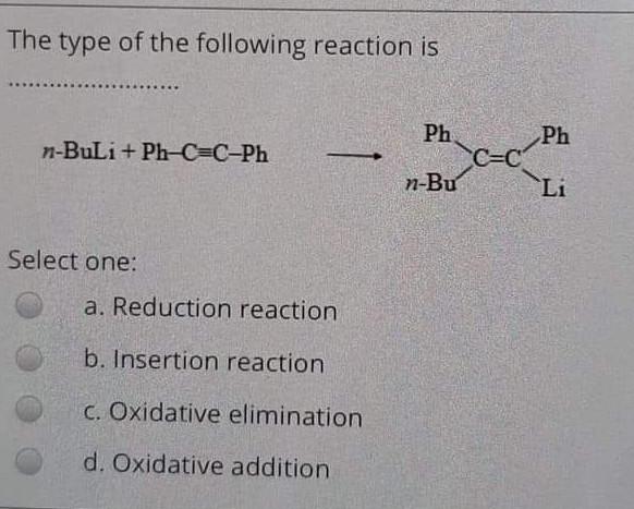 Solved The type of the following reaction is Select one: a. | Chegg.com
