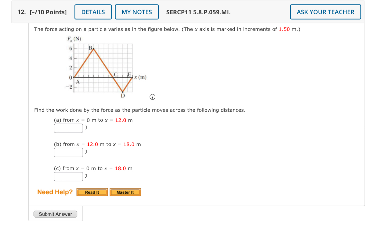 Solved [-/10 ﻿Points]SERCP11 5.8.P.059.MI.The force acting | Chegg.com