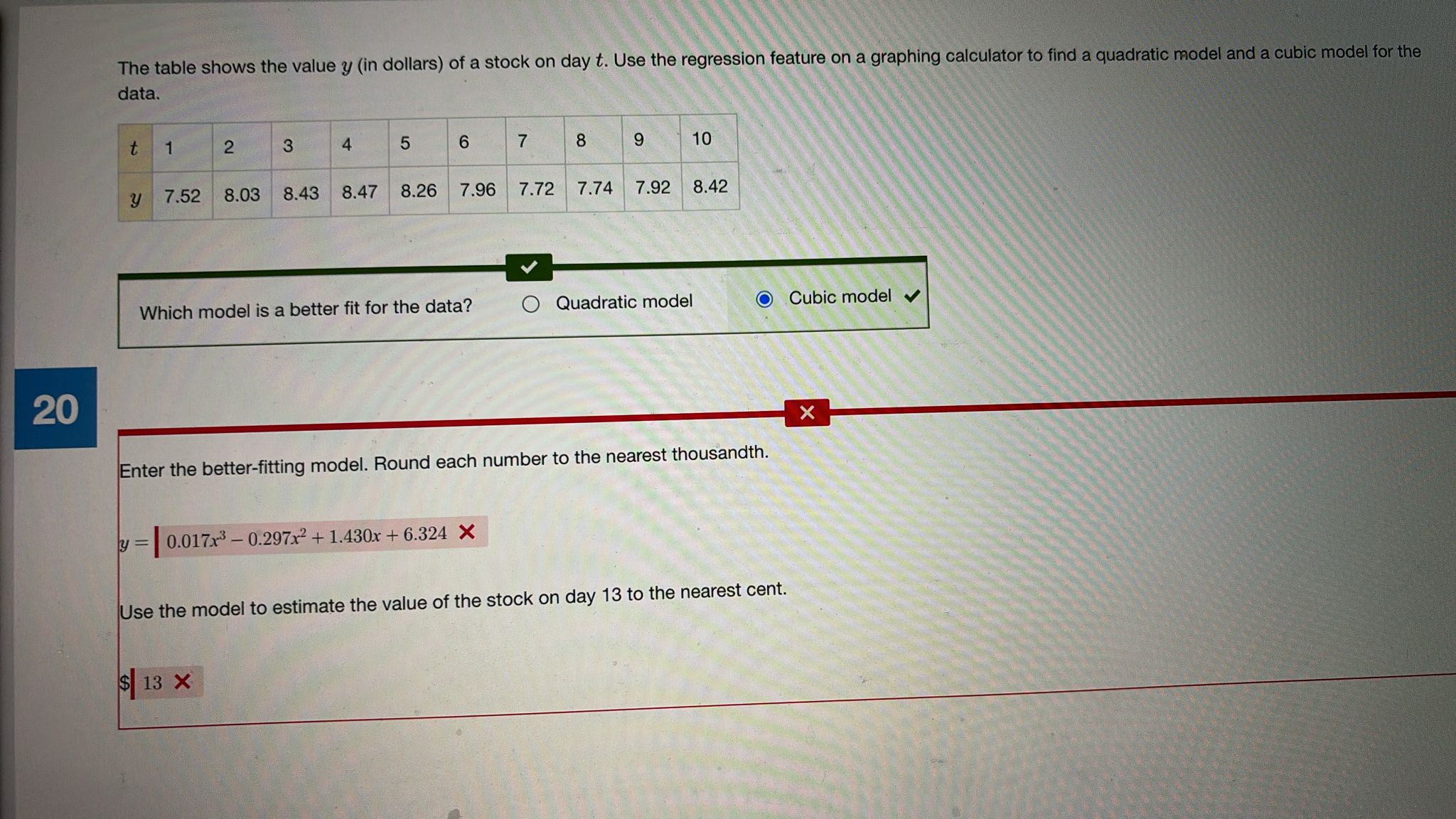 Solved The table shows the value y (in dollars) ﻿of a stock | Chegg.com