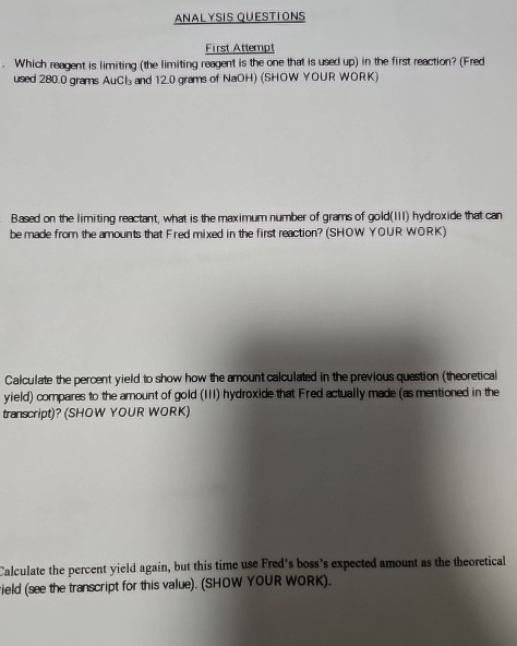 Solved ANAL YSIS QUESTIONSFirst AttemptWhich reagent is | Chegg.com