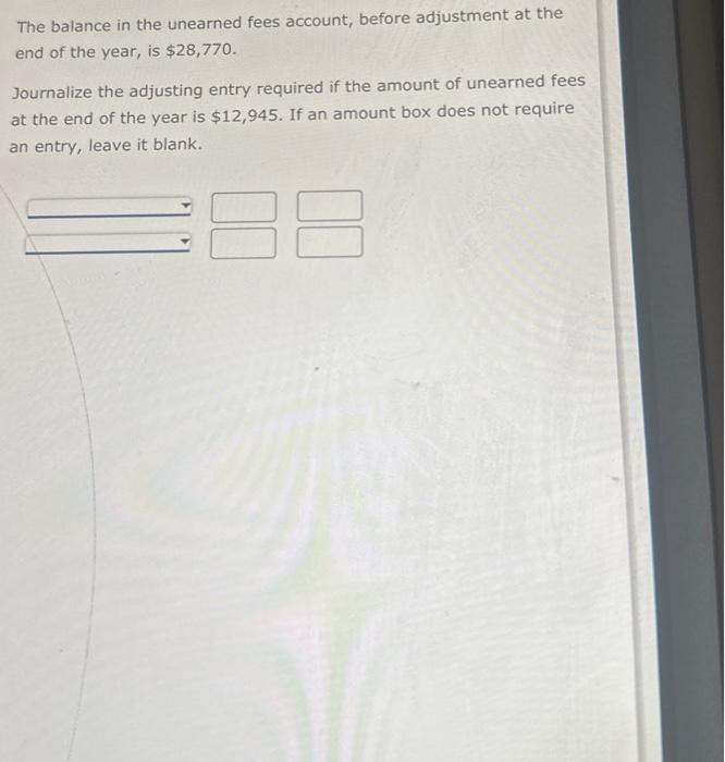Solved The balance in the unearned fees account, before | Chegg.com