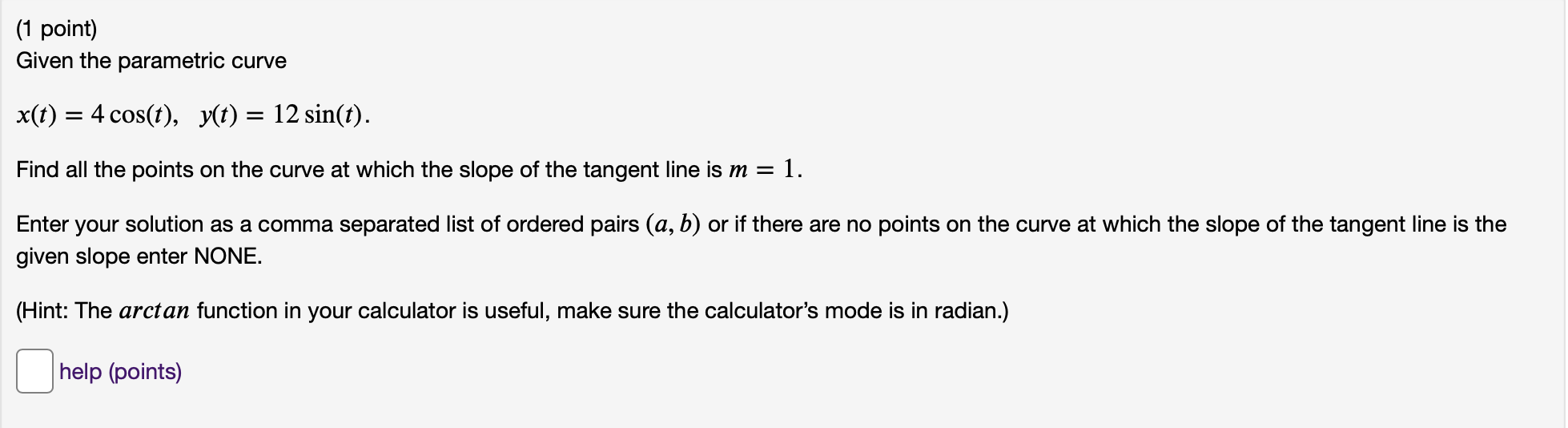 Solved (1 ﻿point)Given the parametric | Chegg.com