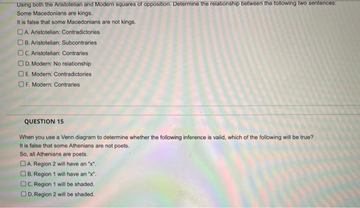 Using both the Aristotelian and Modern squares of | Chegg.com