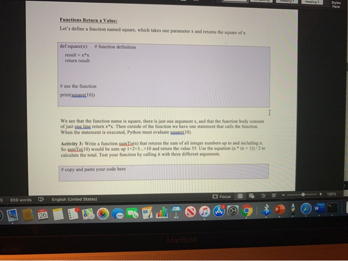 Solved 1 Peading 2 Functions Return a Value: Let's define a | Chegg.com