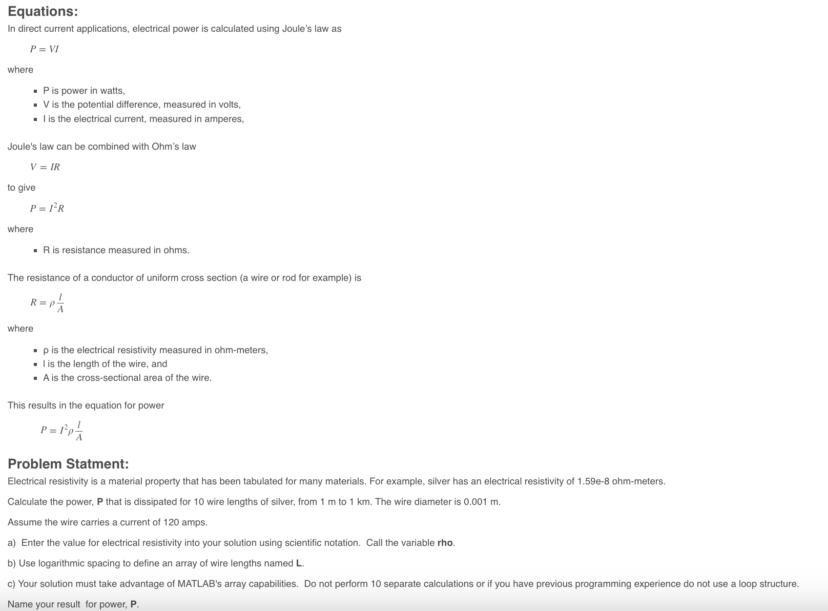 Please use matlab code Equations:In direct current | Chegg.com