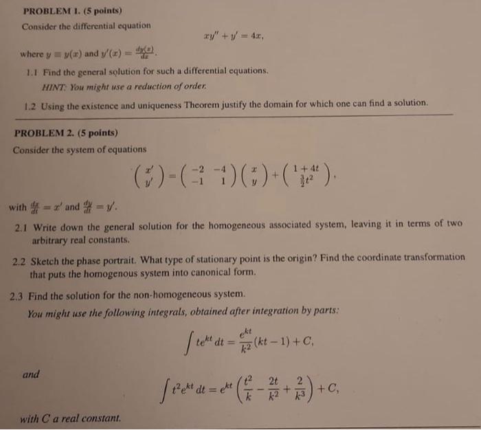 Solved PROBLEM 1. (5 points) Consider the differential | Chegg.com