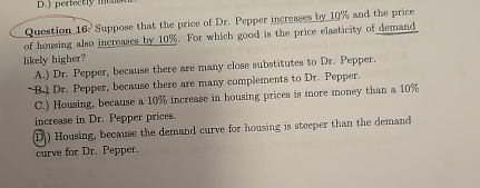 Solved Question 16. ﻿Suppose that the price of Dr. ﻿Pepper | Chegg.com