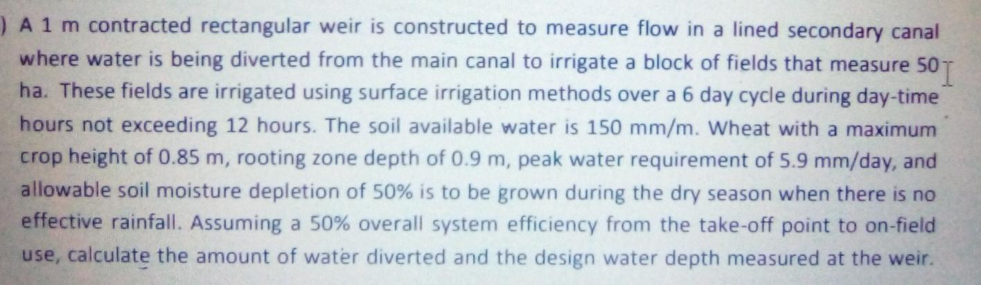 Solved ) A 1 m contracted rectangular weir is constructed to | Chegg.com