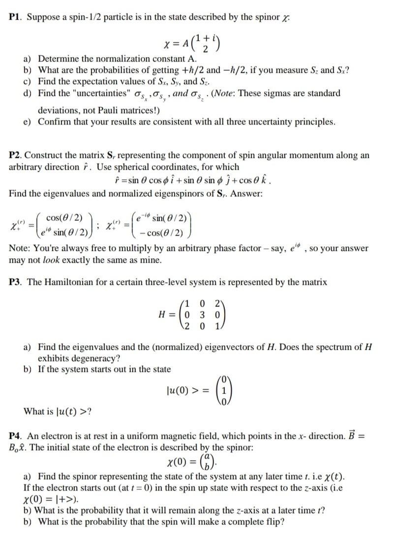 Solved P1 Suppose A Spin 1 2 Particle Is In The State
