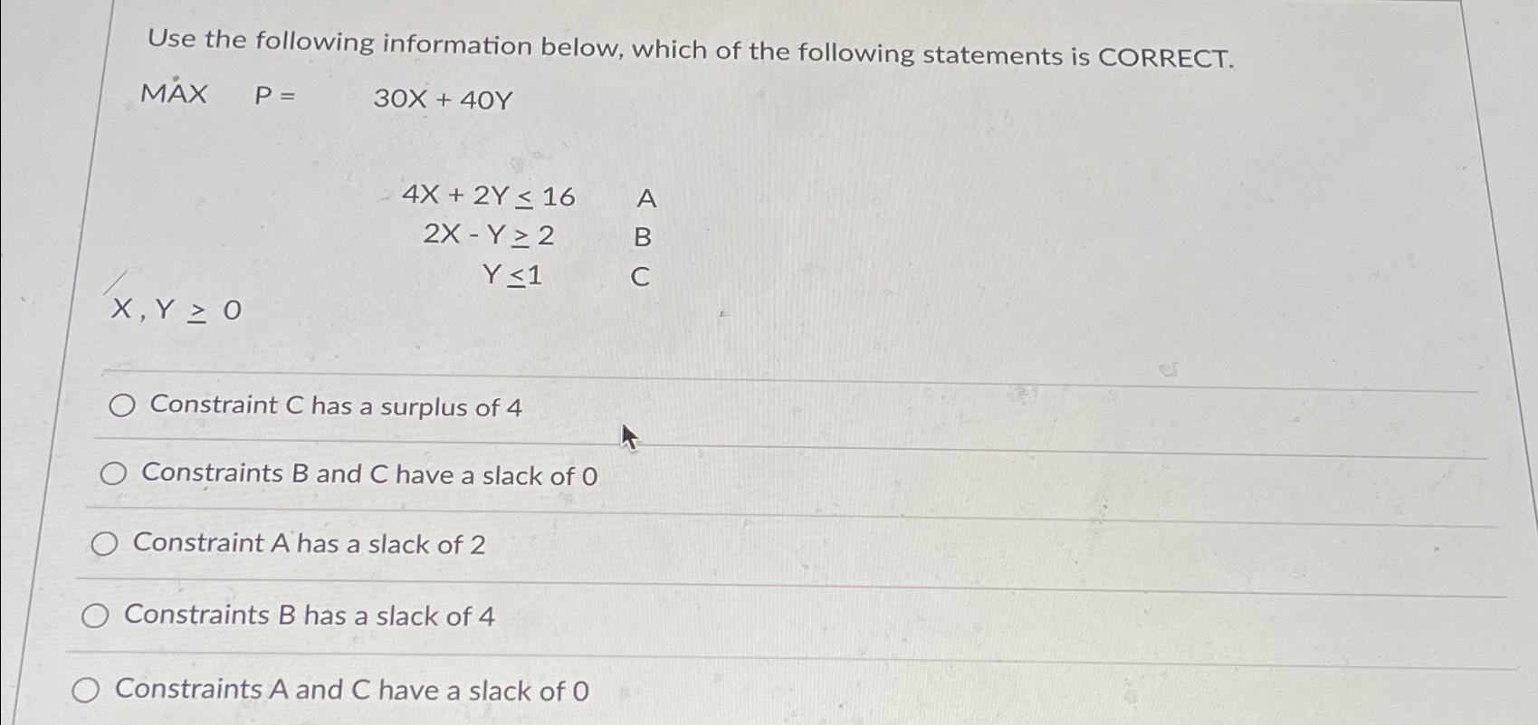 Solved Use the following information below, which of the | Chegg.com