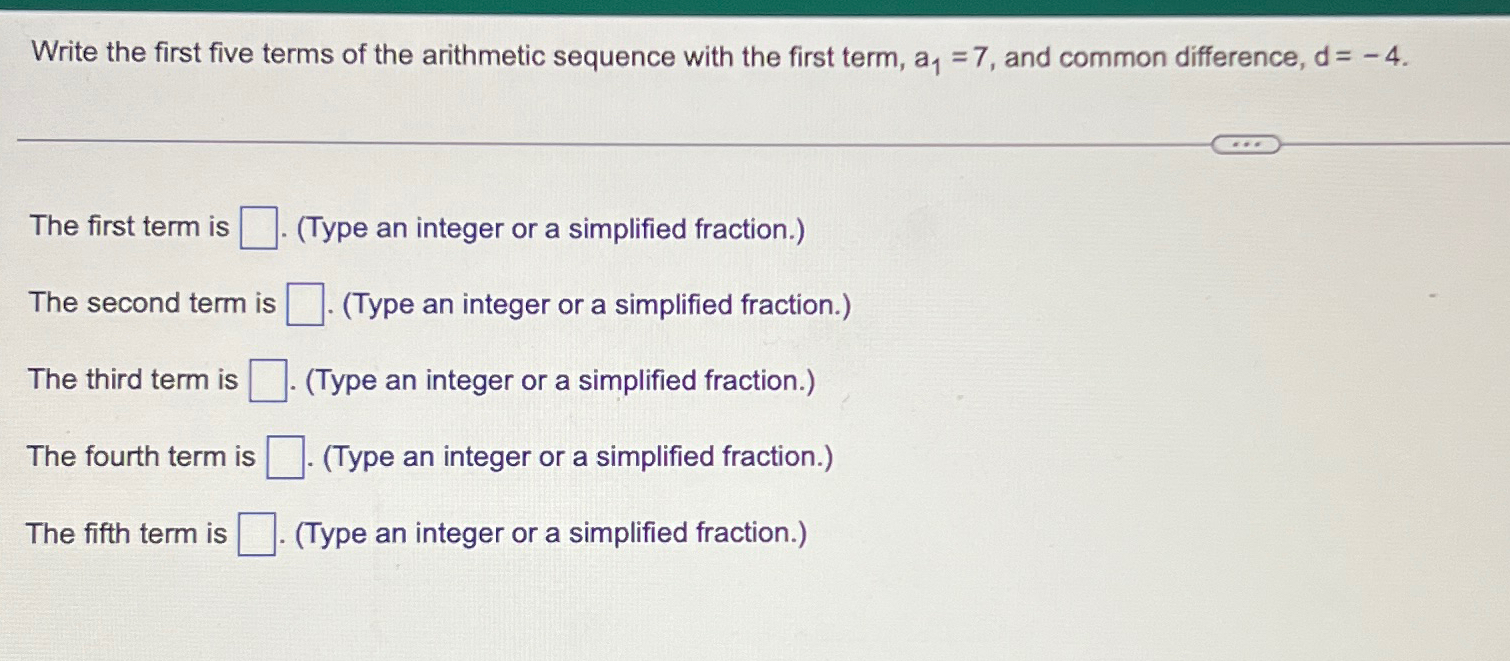 Solved Write the first five terms of the arithmetic sequence | Chegg.com