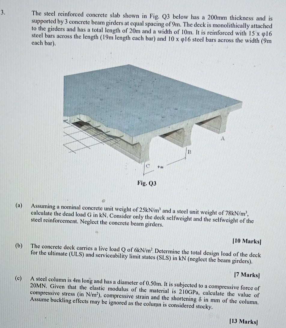 Solved 3. The steel reinforced concrete slab shown in Fig. | Chegg.com