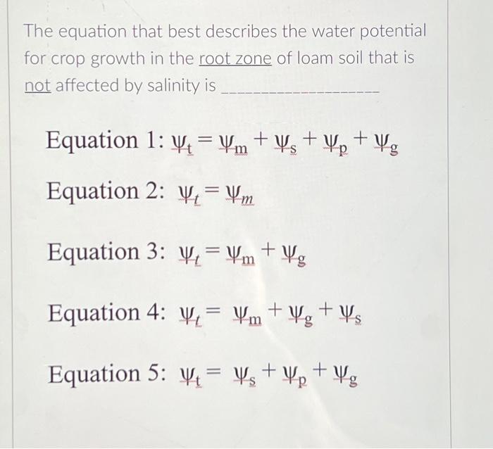 Solved The equation that best describes the water potential | Chegg.com