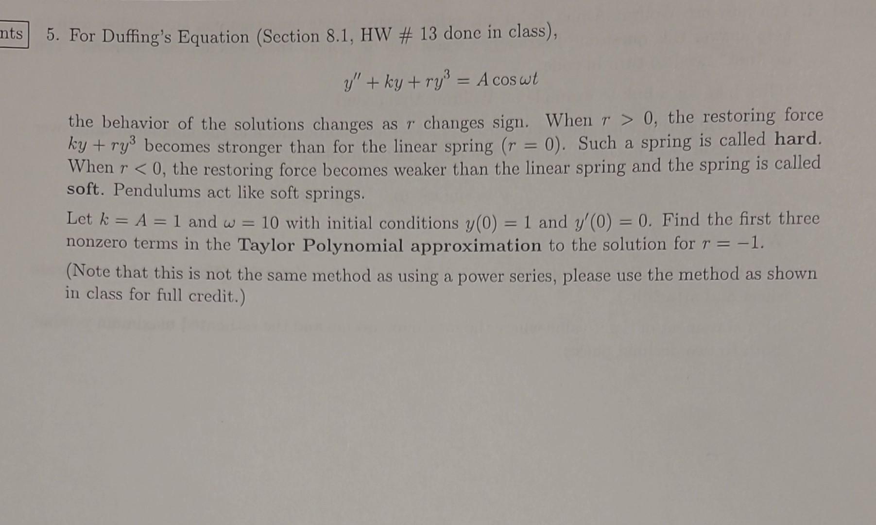 5. For Duffing's Equation (Section 8.1, HW \# 13 done | Chegg.com