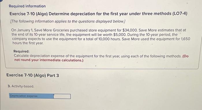 Solved Required information Exercise 7-10 (Algo) Determine | Chegg.com