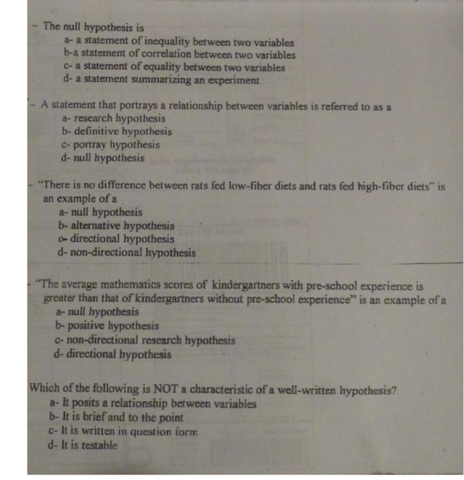 Solved - The null hypothesis is a- a statement of inequality | Chegg.com