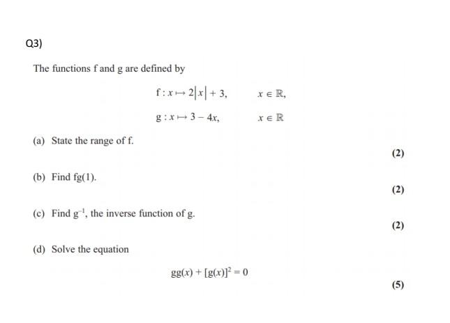 Solved Q3) The functions f and g are defined by f:x + 2x + | Chegg.com
