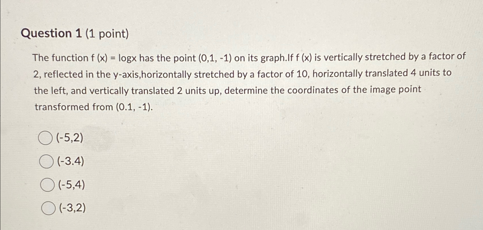 Solved Question 1 (1 ﻿point)The function f(x)=logx ﻿has the | Chegg.com