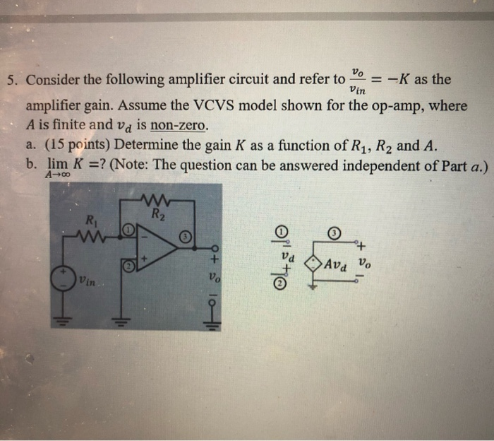 Solved Vin 5. Consider the following amplifier circuit and | Chegg.com