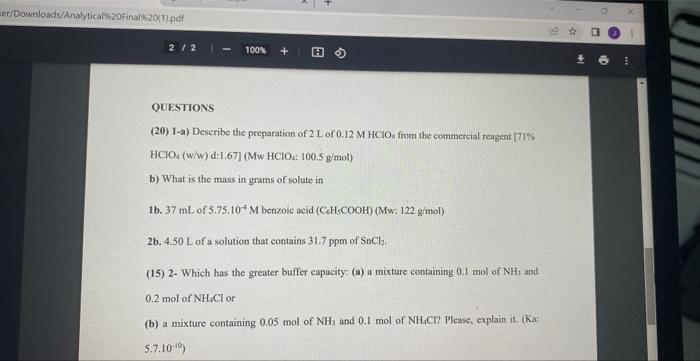 Solved QUESTIONS (20) 1-a) Deseribe the preparation of 2 L | Chegg.com