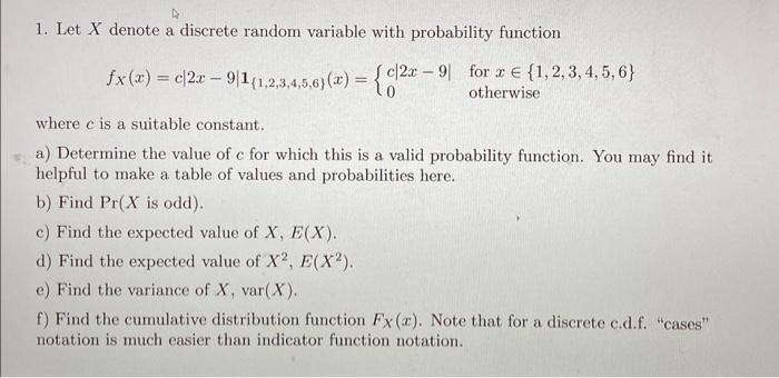 1. Let X denote a discrete random variable with | Chegg.com