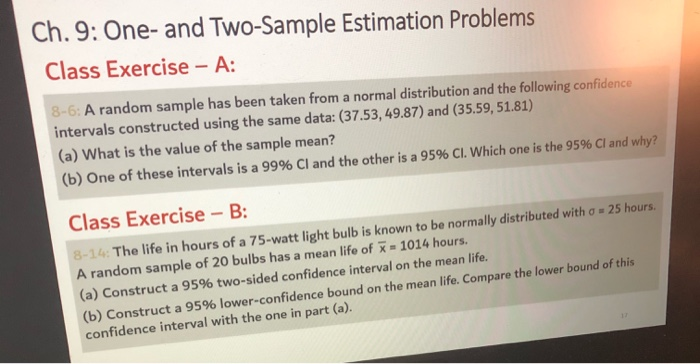 Solved Ch. 9: One- and Two-Sample Estimation Problems Class | Chegg.com