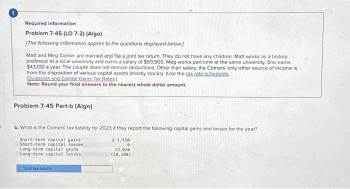 Solved Required information Problem 7-45 (LO 7-2) (Algo) | Chegg.com