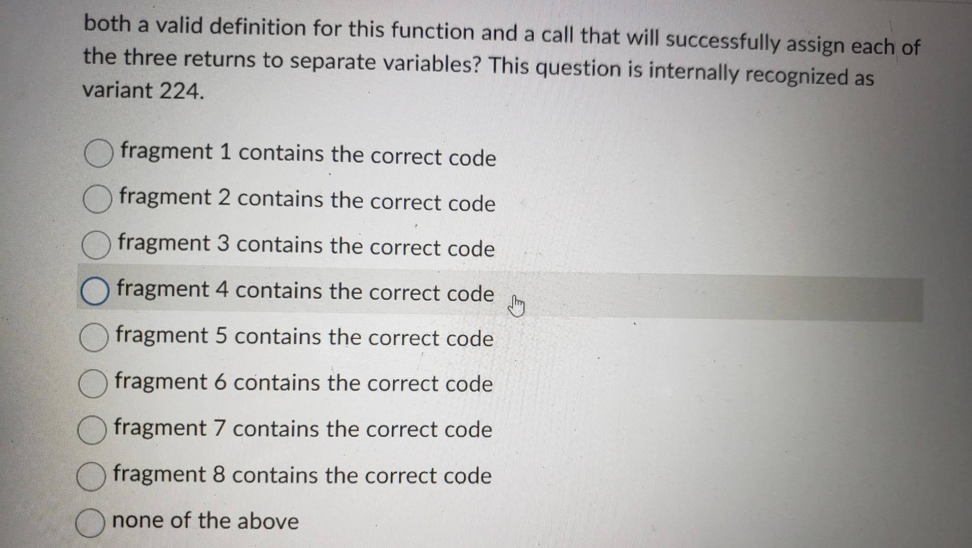 Solved \# code fragment 7 starts on the next line Each of | Chegg.com