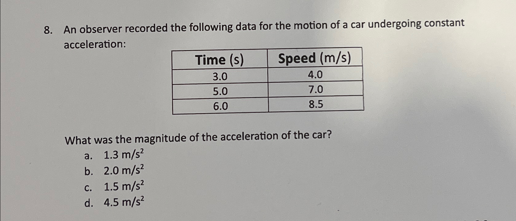 Solved An observer recorded the following data for the | Chegg.com