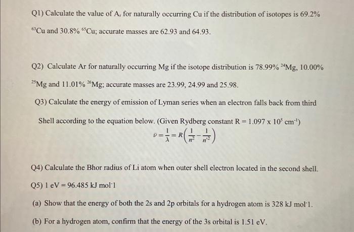 Solved Q1) Calculate the value of Ar for naturally occurring | Chegg.com