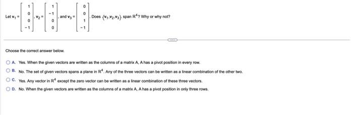 Solved 1 0 - Let v₁ = 0 V₂ = 0 , and V3 = Choose the correct | Chegg.com
