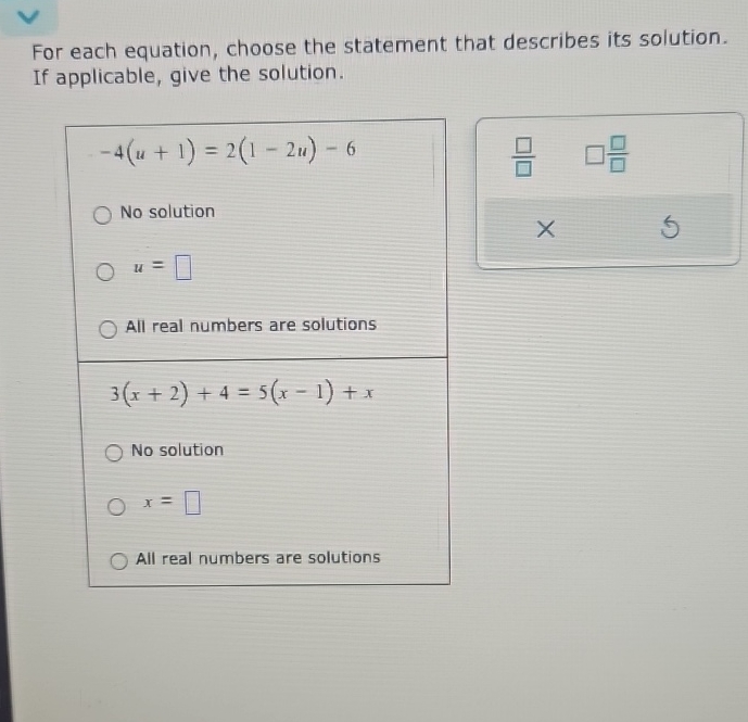 Solved For each equation, choose the statement that | Chegg.com