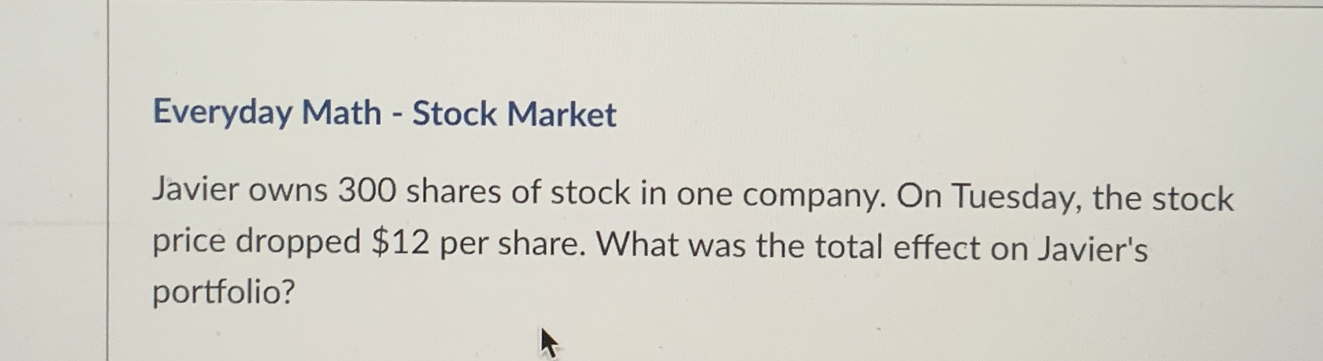 Solved Everyday Math - ﻿Stock MarketJavier owns 300 ﻿shares | Chegg.com