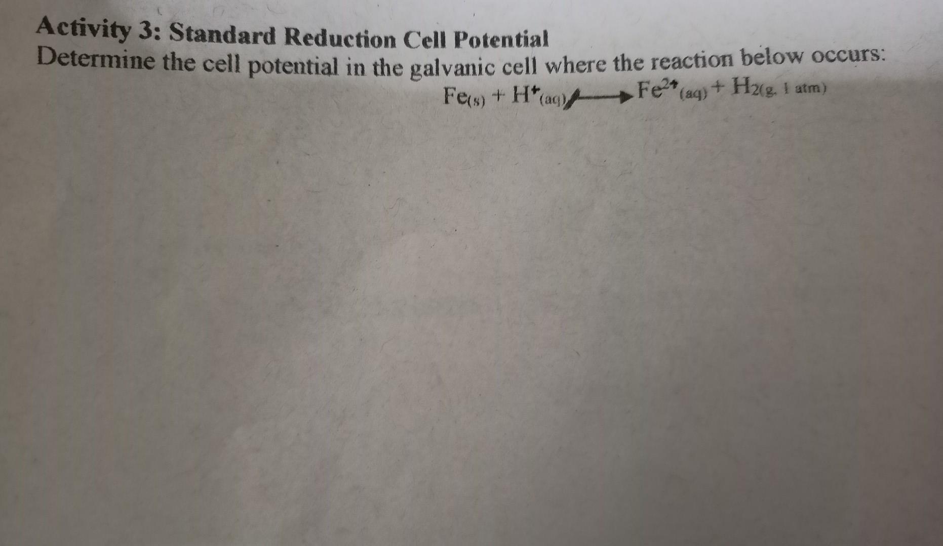 Solved Activity 3: Standard Reduction Cell Potential | Chegg.com