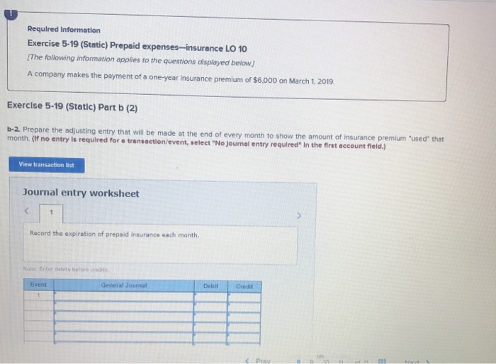 Solved Required Information Exercise 5-19 (Static) Prepaid | Chegg.com