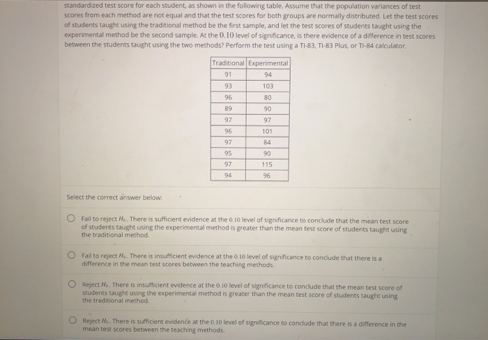 Solved standardized test score for each student, as shown in | Chegg.com
