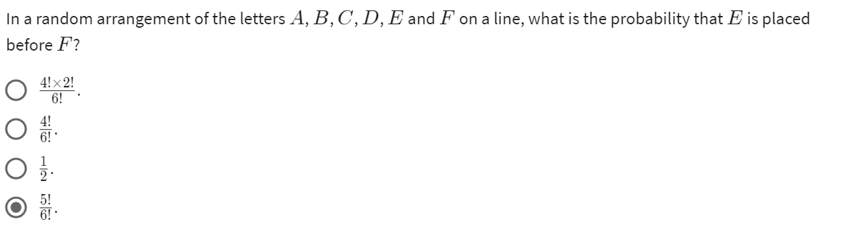 Solved In a random arrangement of the letters A,B,C,D,E ﻿and | Chegg.com