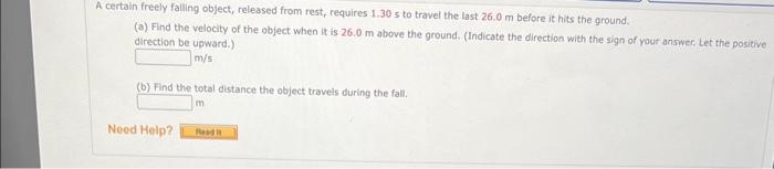 Solved A Certain Freely Falling Object Released From Rest