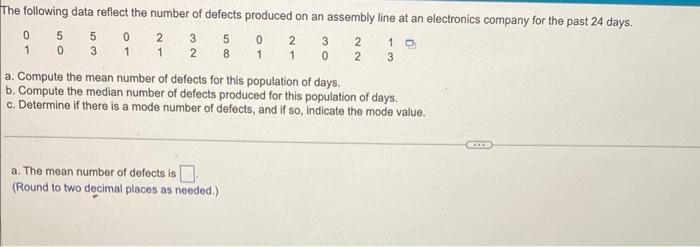 Solved The following data reflect the number of defects | Chegg.com