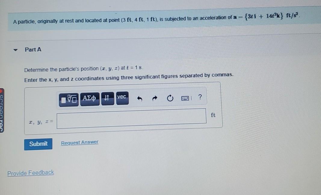 Solved A particle, originally at rest and located at point | Chegg.com
