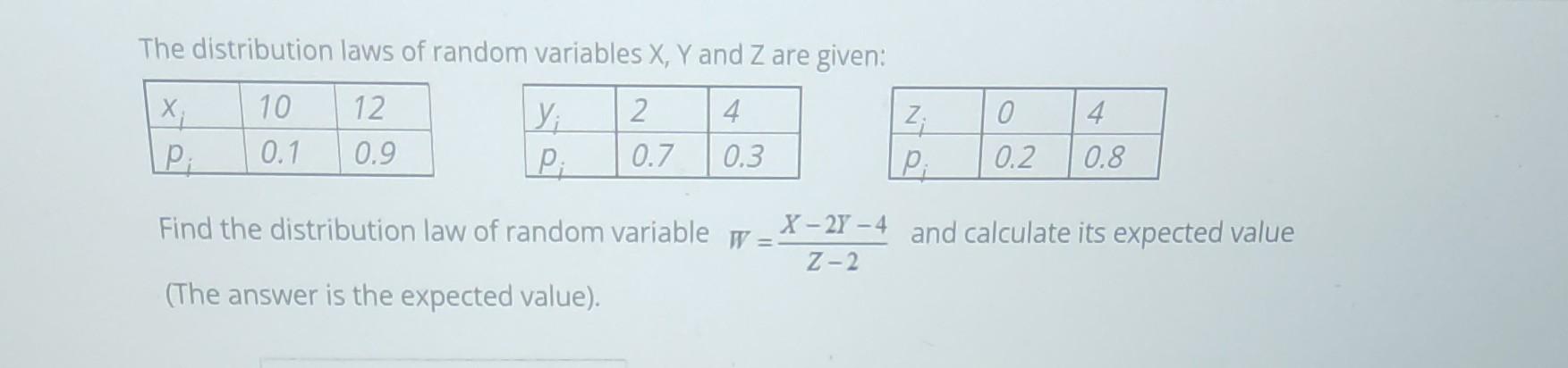 Solved The distribution laws of random variables X,Y and Z | Chegg.com