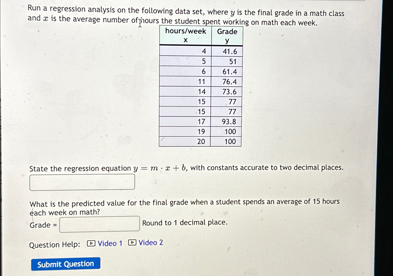 Solved Run a regression analysis on the following data set, | Chegg.com