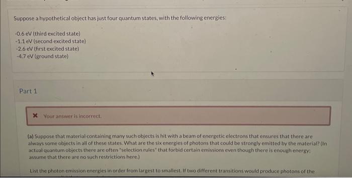 Solved Suppose a hypothetical object has just four quantum | Chegg.com