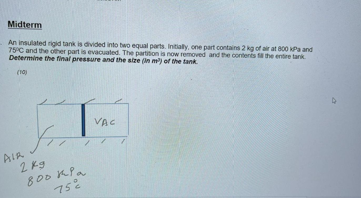 Solved Midterm An insulated rigid tank is divided into two | Chegg.com