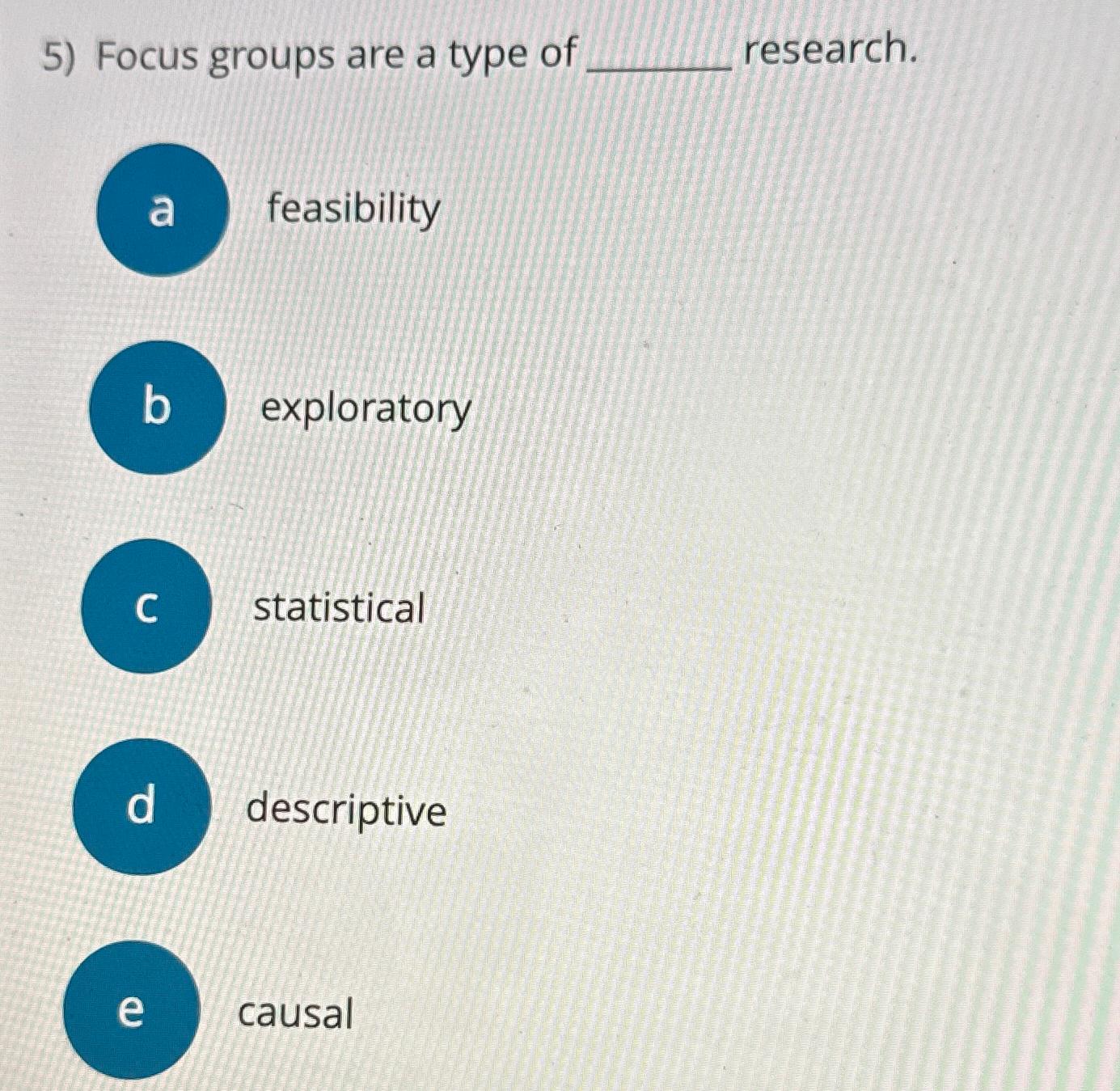 Solved Focus groups are a type of research.feasibilityb | Chegg.com